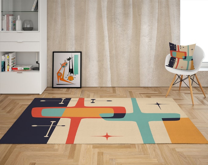 100% New Zealand Wool Art Deco Rug, Terracotta Mid Century Rug Modern ...