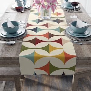 Mid Century Modern Geometric Table Runner, 60s Retro MCM Cream, Teal ...