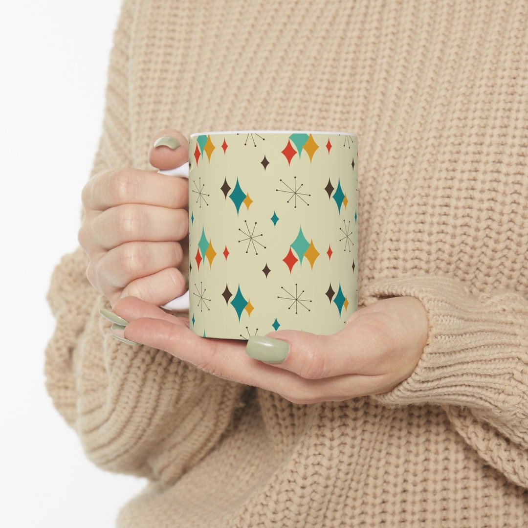 Mid Century Modern Atomic Diamond Starburst Mug, 50s, 60s Retro Beige ...