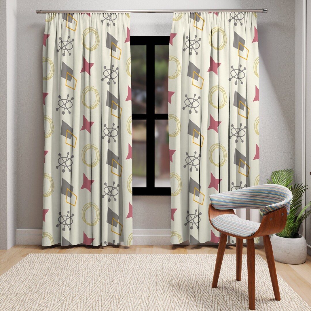 Mid Century Modern Window Curtains, Retro 1950s Geometric Starburst ...