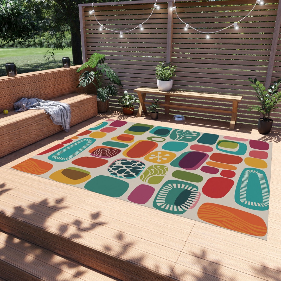 1950s Mid Mod Amoeba Outdoor Rug, Retro Mid Century Modern Patio Rug ...