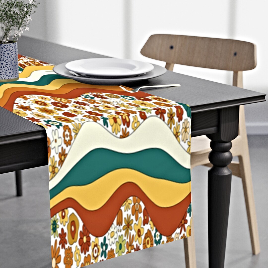 Table Runner in Mid Century Modern 70S Groovy Hippie Retro, MCM Table ...
