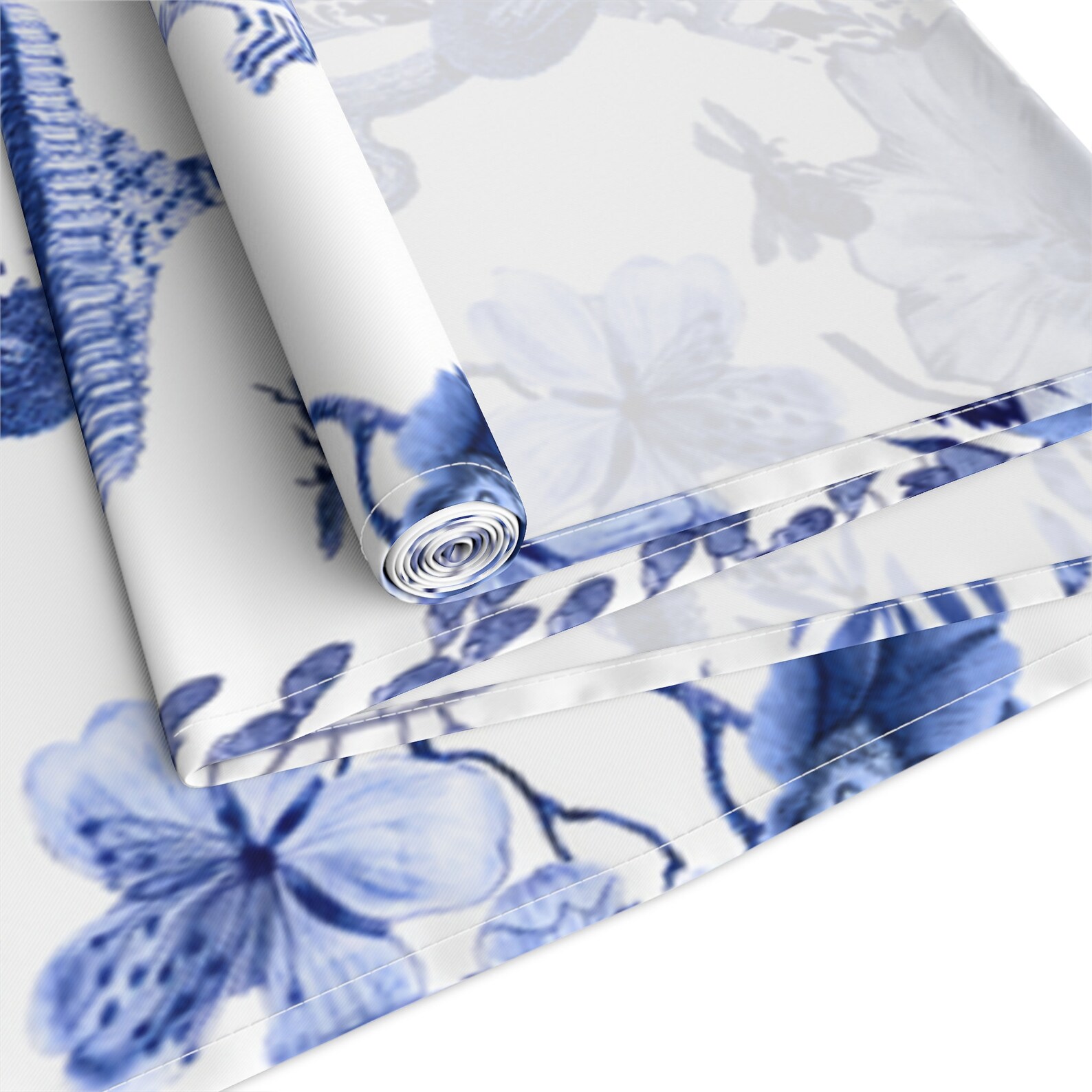 Chinoiserie Botanical Toile Table Runner, Floral Blue, White ...