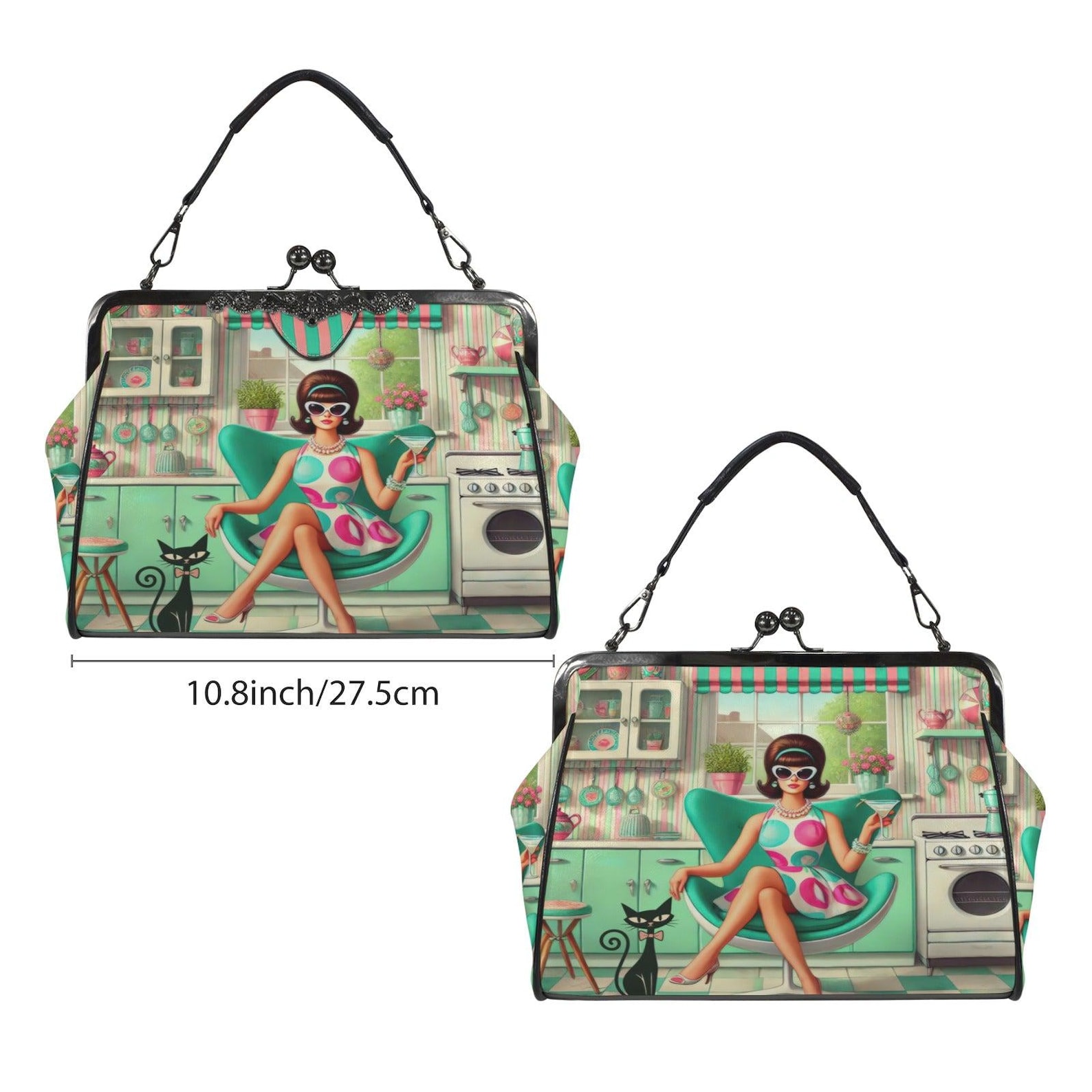 Groovy Vintage 60s Kitsch Kisslock Purse, Atomic Cat Mod Girl Cocktail ...