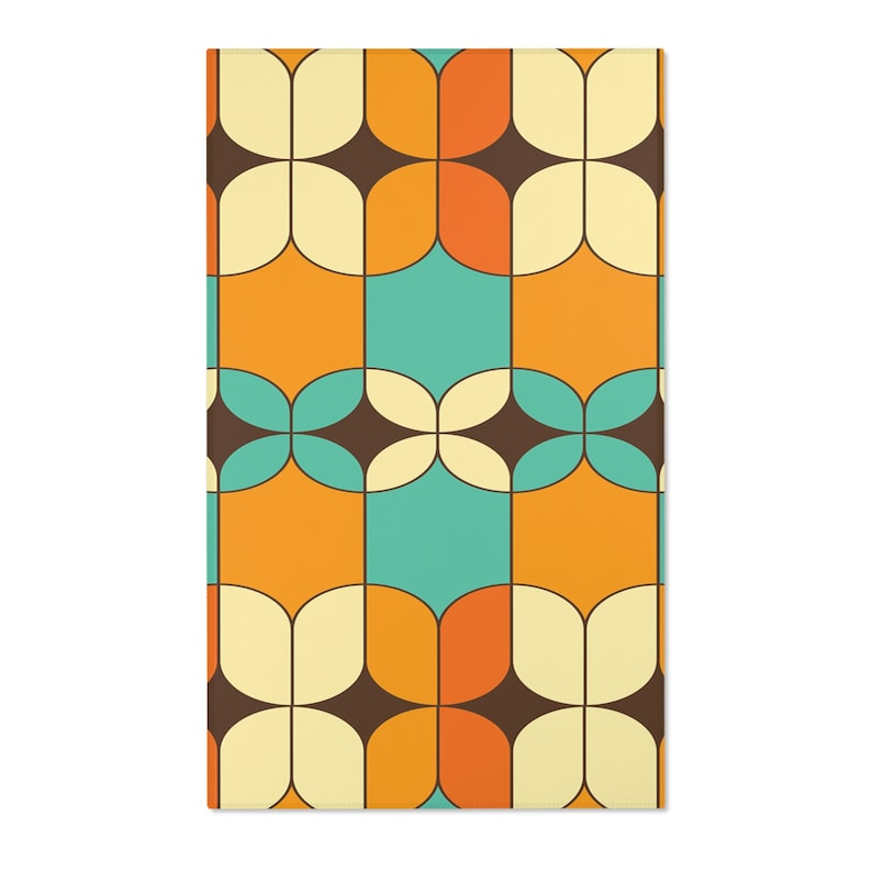 Retro Groovy 50s Mid Mod Aesthetic Area Rug, Mid Century Modern Orange ...