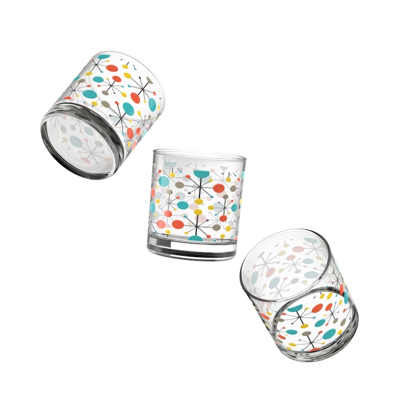 Retro Atomic Starburst Whiskey Glass, Mid Century Modern Old Fashioned ...