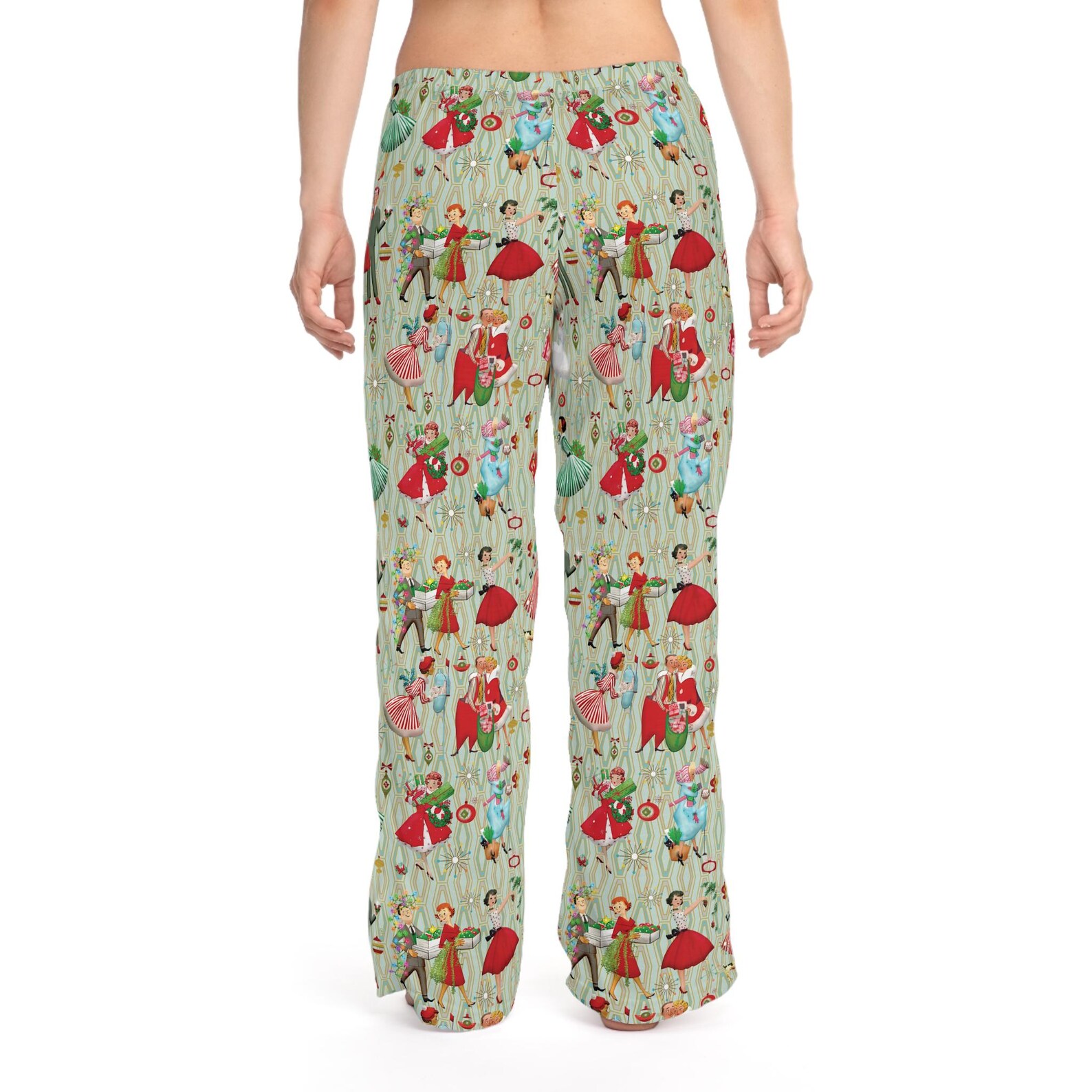 Retro 1950s Vintage Kitsch Christmas Women's Pajama Bottoms, Mid ...