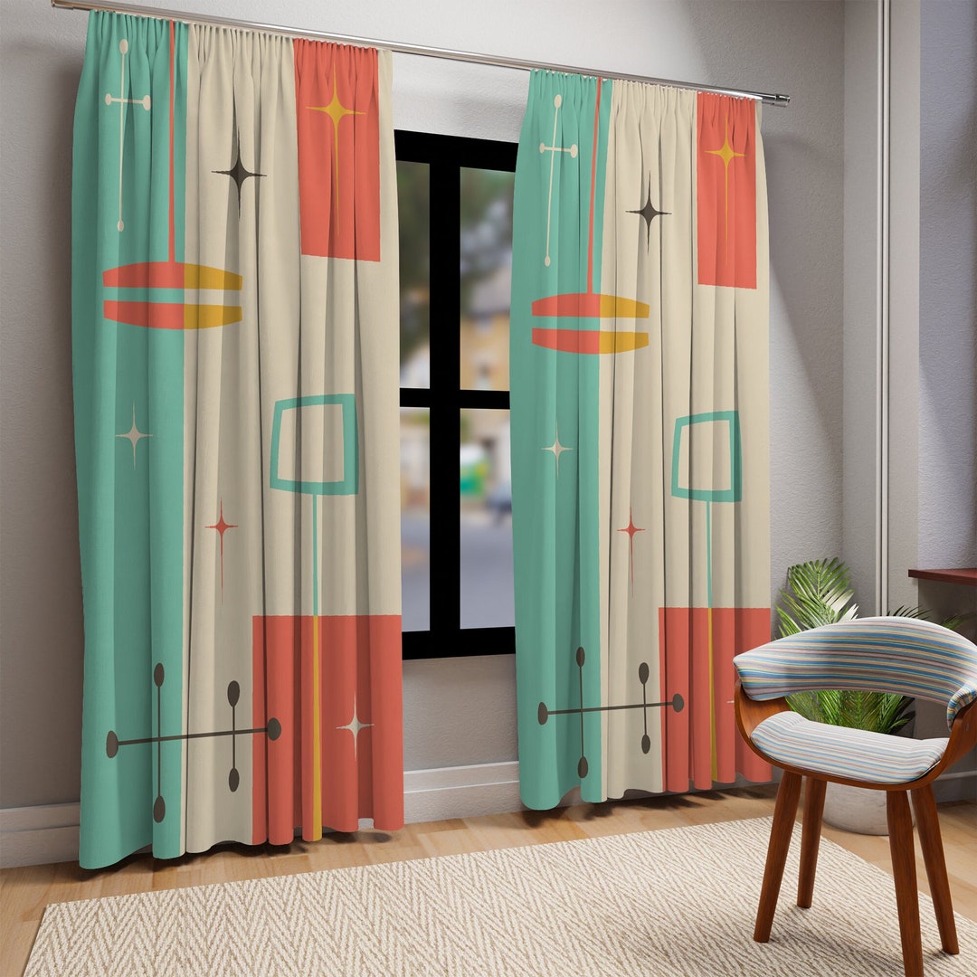 Window Curtains in Mid Century Modern Geometric Abstract Print, Custom ...