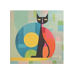 Atomic Cat Retro Abstract Canvas Wall Art, Abstract Cat Art, Cat Lover ...