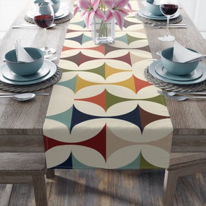 Mid Century Modern Geometric Table Runner, 60s Retro MCM Cream, Teal ...