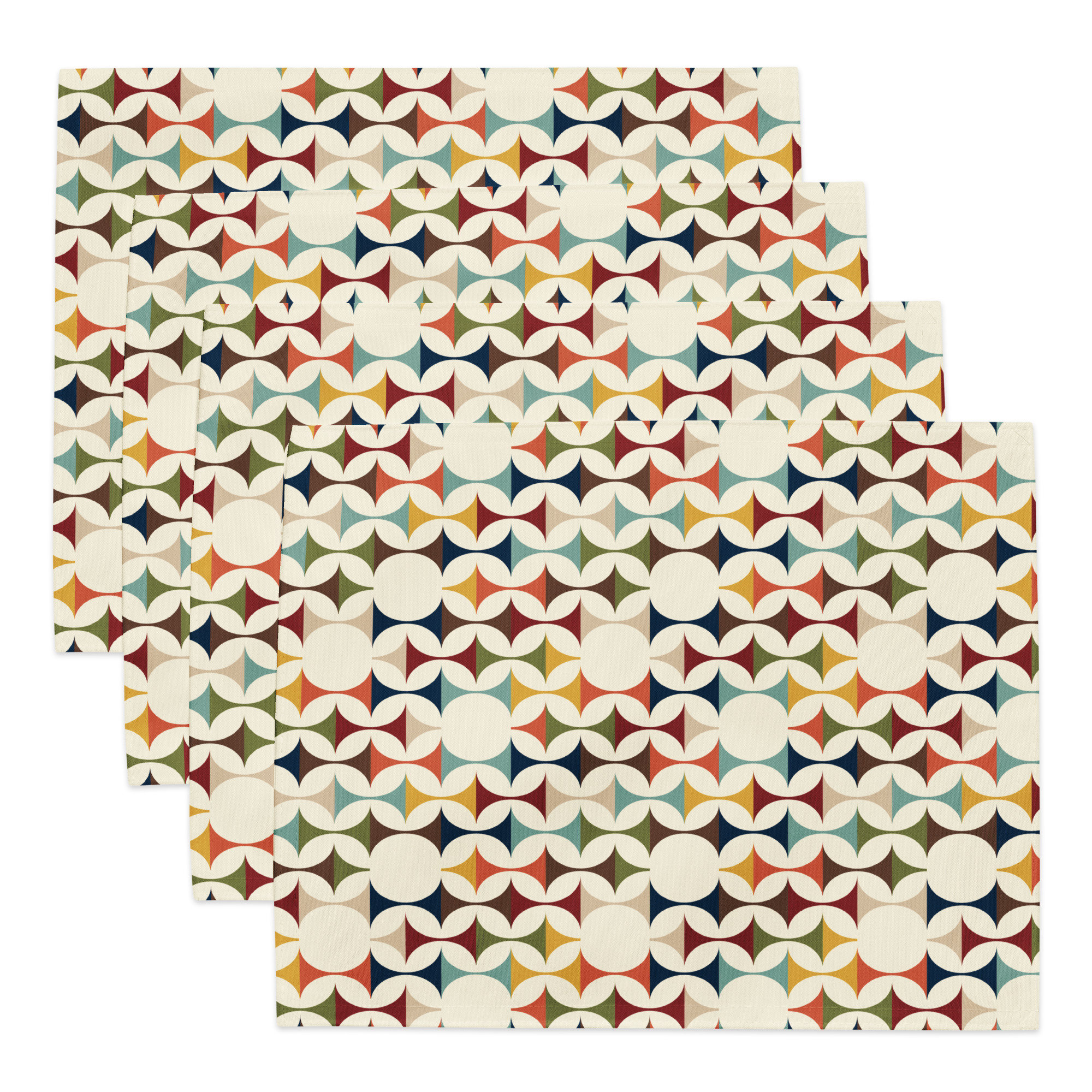 Set of 4 Mid Century Modern Retro Geometric Placemats, 50s MCM Cream ...