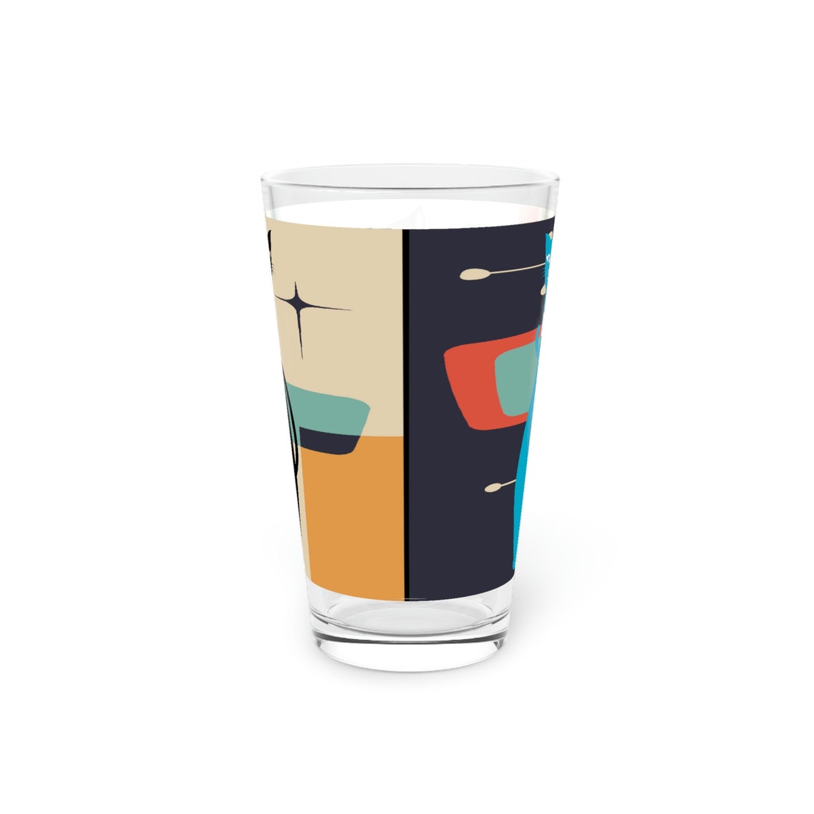 Atomic Kitschy Cat Pint Glass, 16oz Mid Century Modern Geometric ...