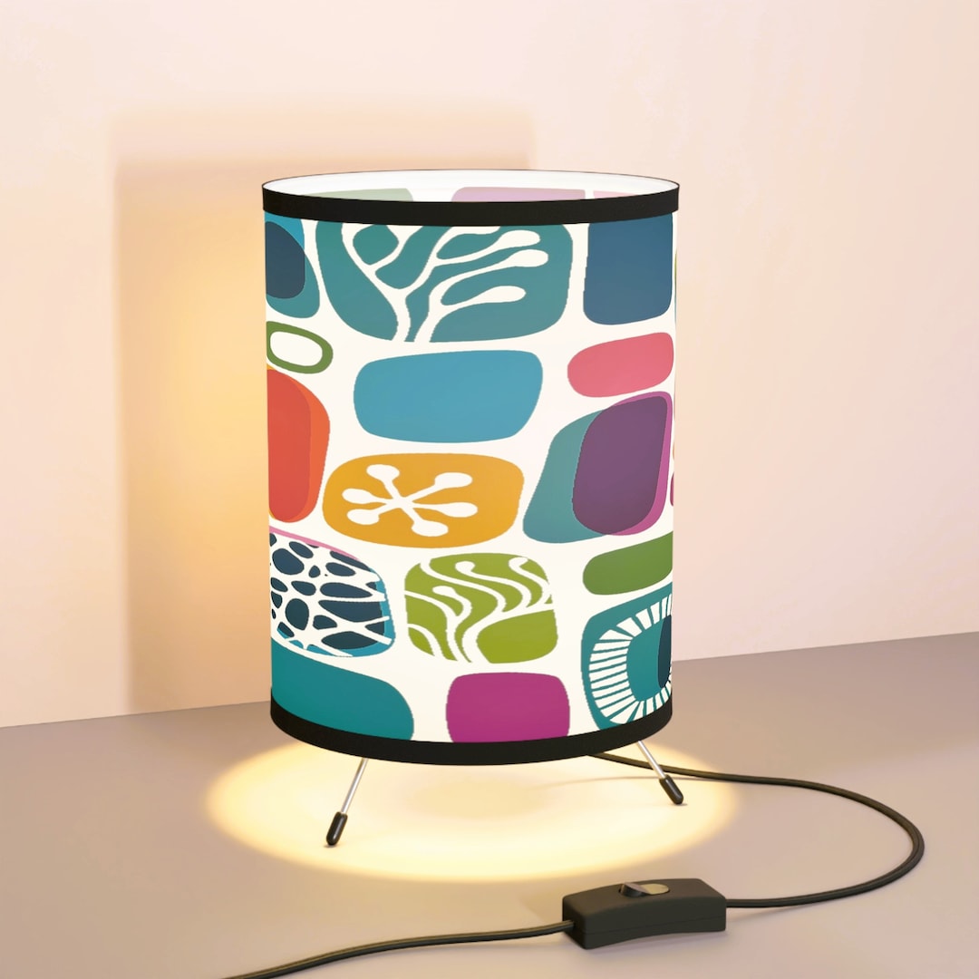 Mid Century Modern Retro Tripod Table Lamp, Geometric Amoeba Aqua, Teal ...