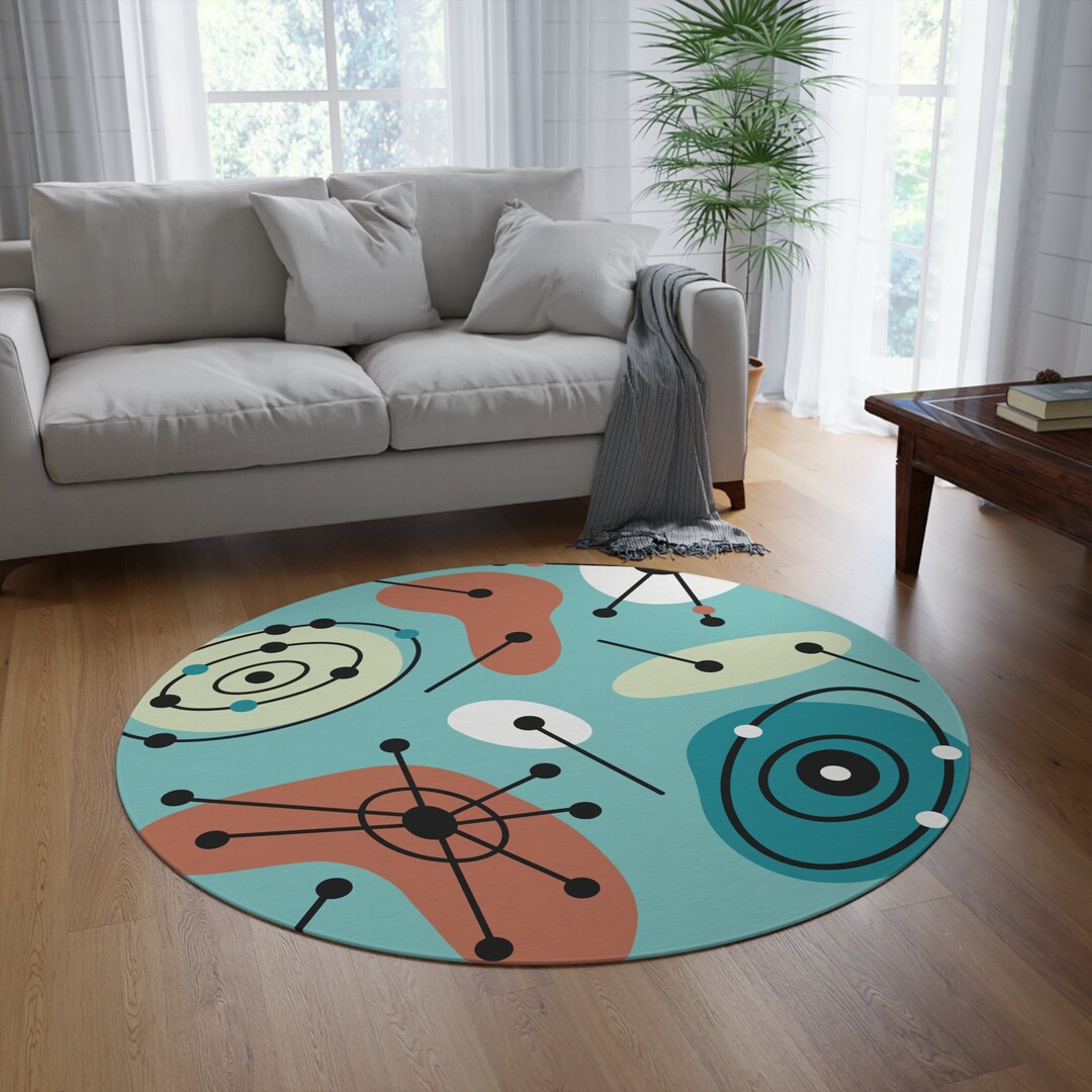 Atomic 50s Mid Century Modern Round Rug, Retro Living Room, Bedroom ...