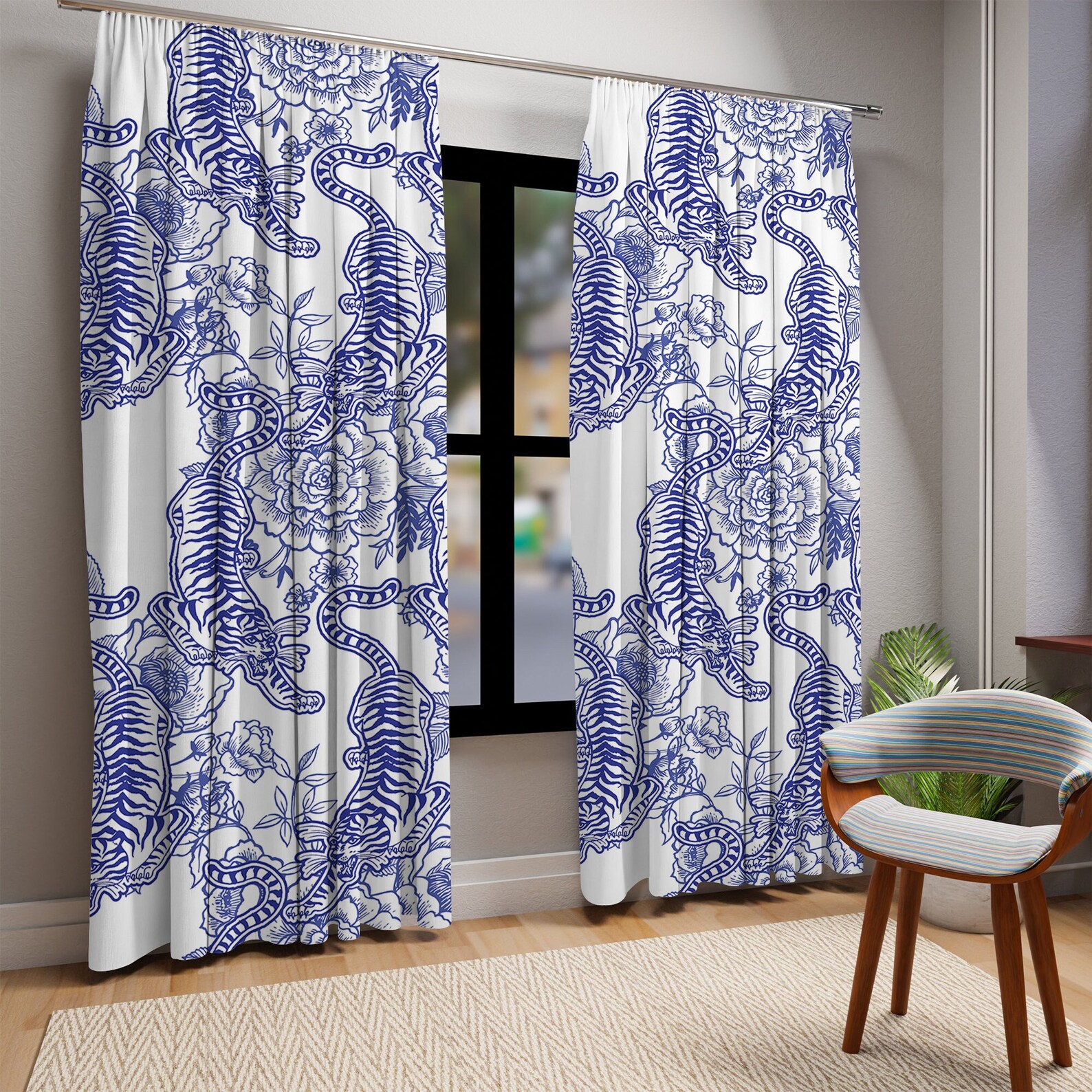 Chinoiserie Window Curtains, Vintage Chinoiserie Chinese Tiger ...