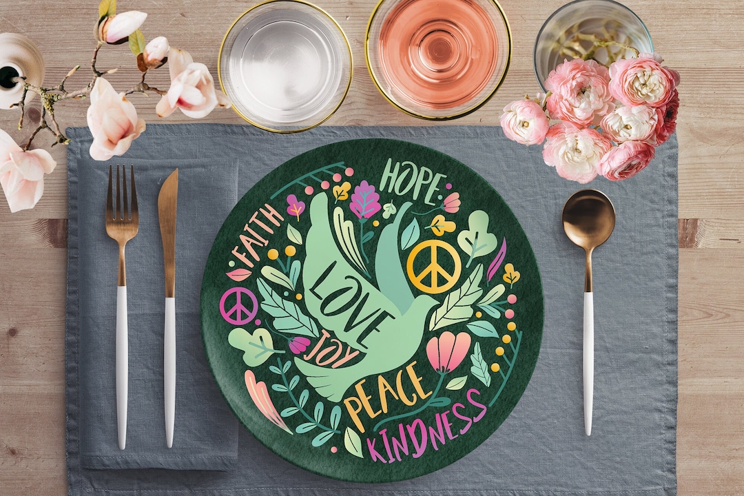 Floral 10 Inch Dinner Plate Set, Dinner Plate, Peace Hope Faith ...