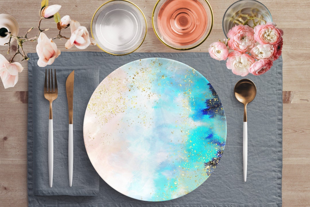 Dinner Plate Set in Emerald Marble Glitter, Custom Designed Marble ...