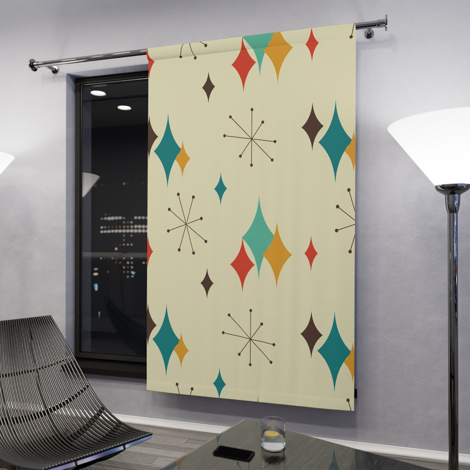 Mid Century Modern Franciscan Starburst Window Curtains, Retro Groovy ...