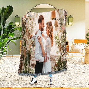 Custom Photo Woven Blanket, Personalized Cotton Yarn Made in USA Sofa ...