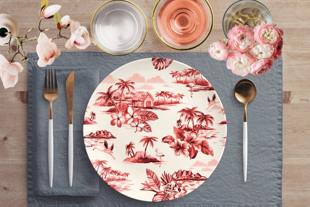 Dinner Plate in Vintage Hawaiian Tropical Island Scenes, Custom Print ...
