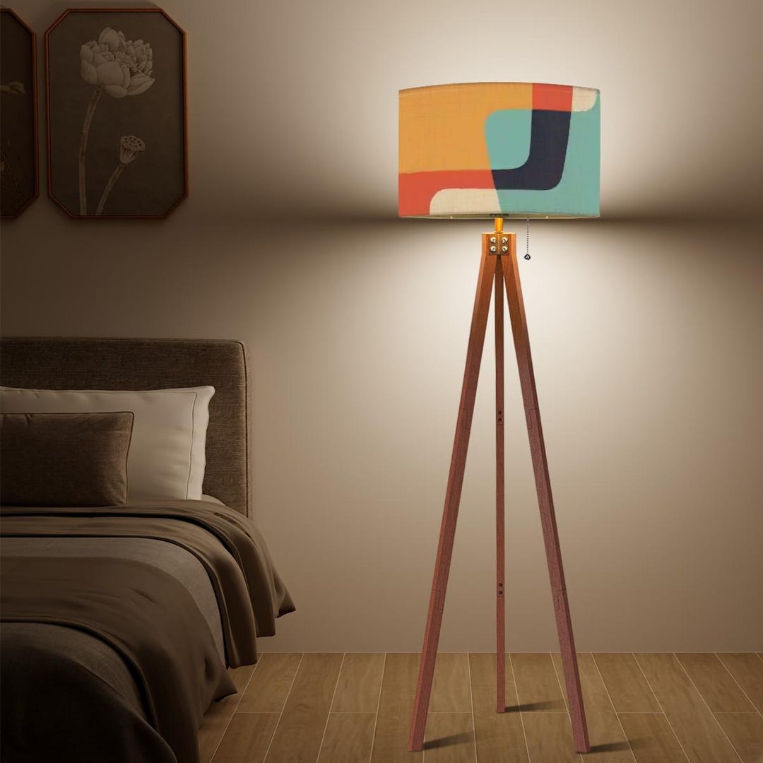 Mid Century Modern Abstract Tripod Floor Lamp, Retro MCM Wooden ...