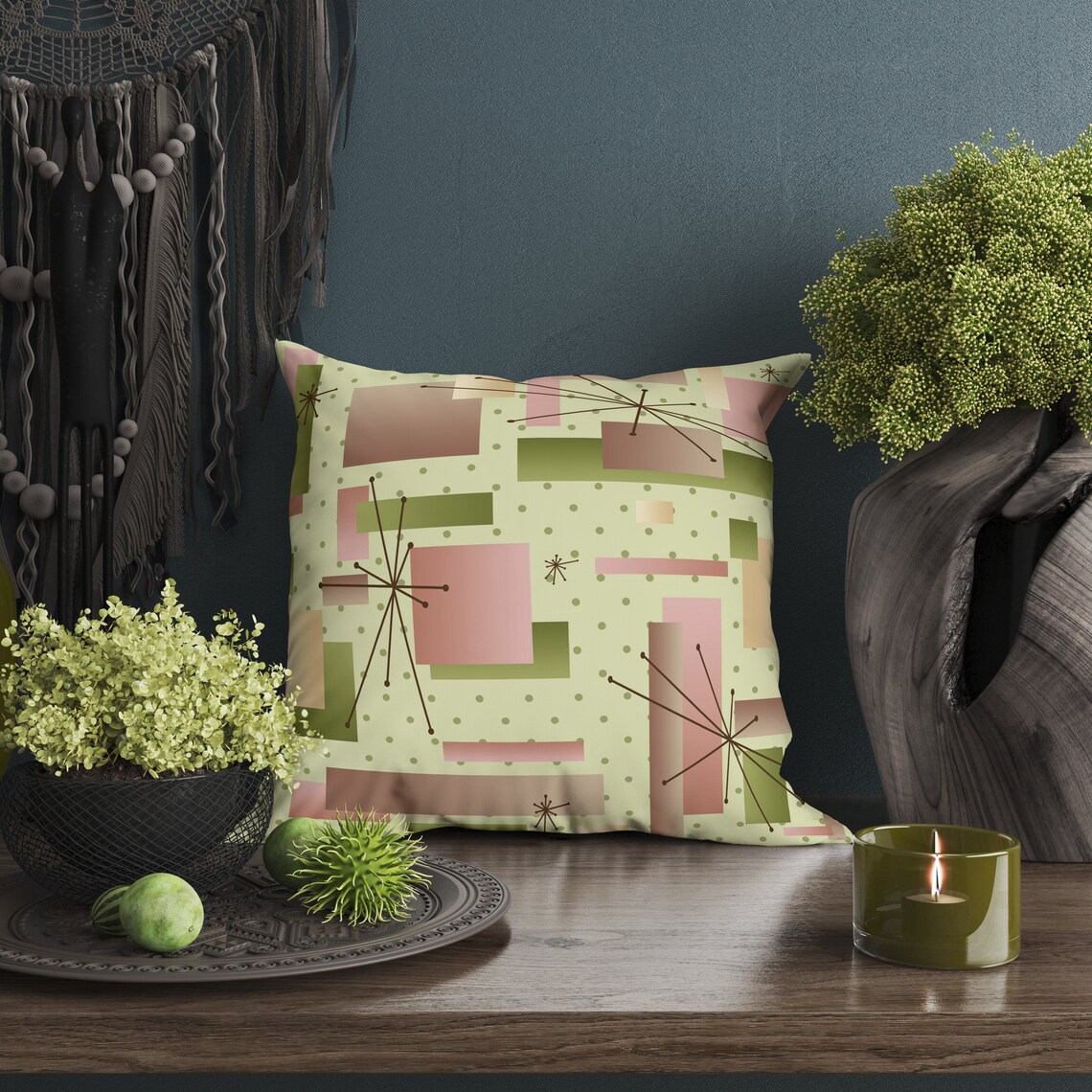 1950s Retro Vintage Mid Century Modern Throw Pillow With Insert ...