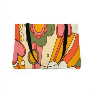 Retro Groovy Weekender Tote Bag, Hippie 70s Sunburst Floral Carry All ...