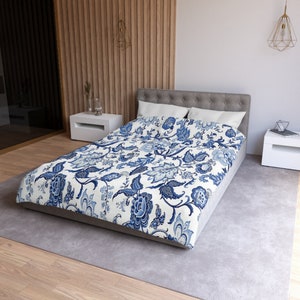 Blue and White Chinoiserie Jacobean Floral Microfiber Duvet Cover ...