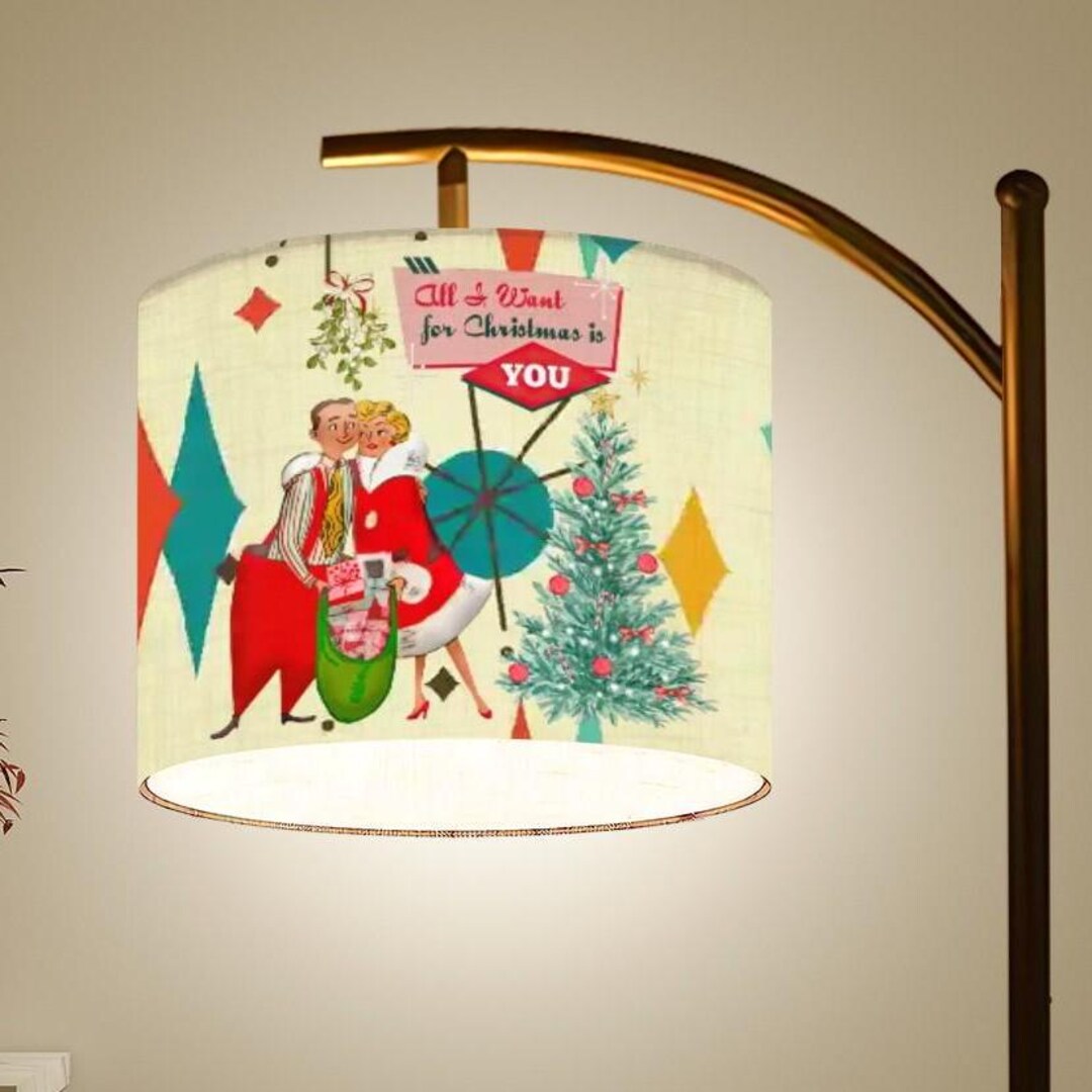 Retro Vintage 50s Kitsch Christmas Lampshade, Festive Holiday Decor ...
