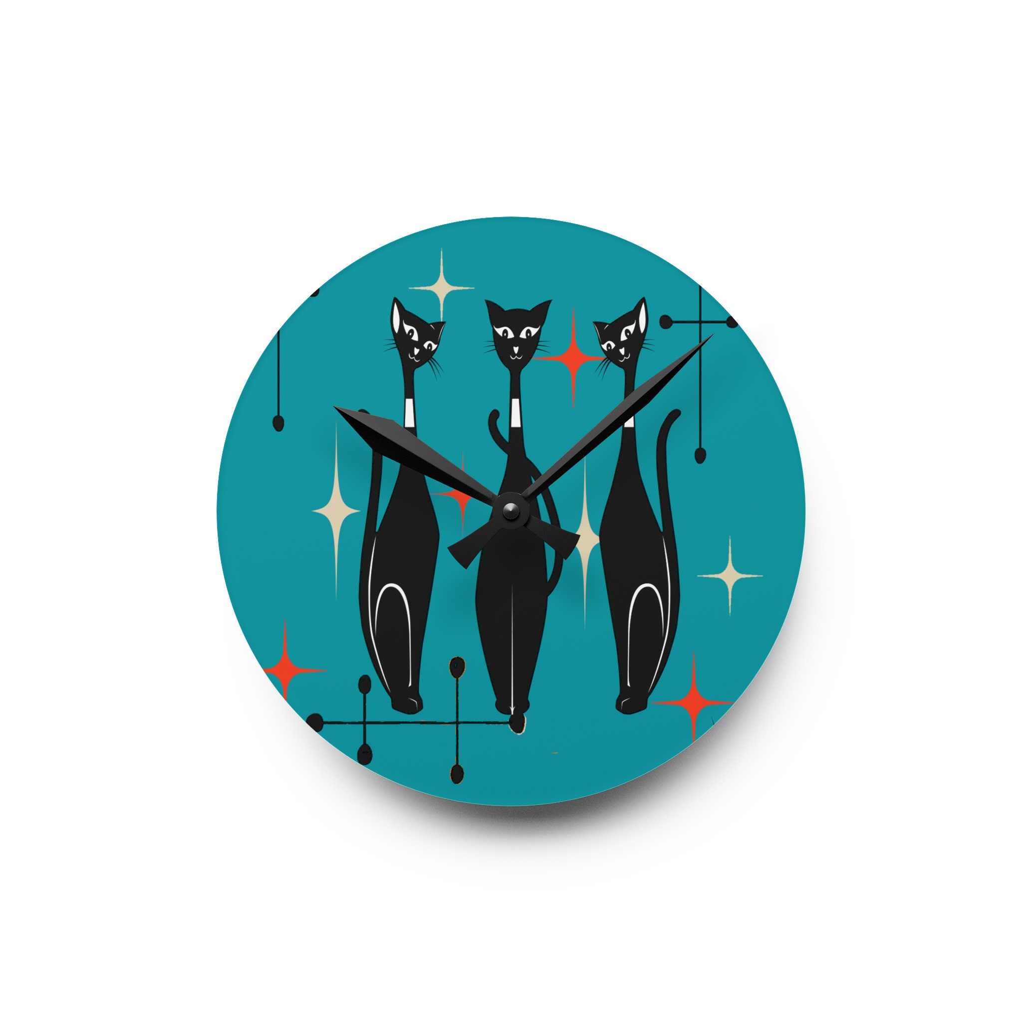 Mid Century Modern Atomic Cat Acrylic Wall Clock, Retro Living Room ...