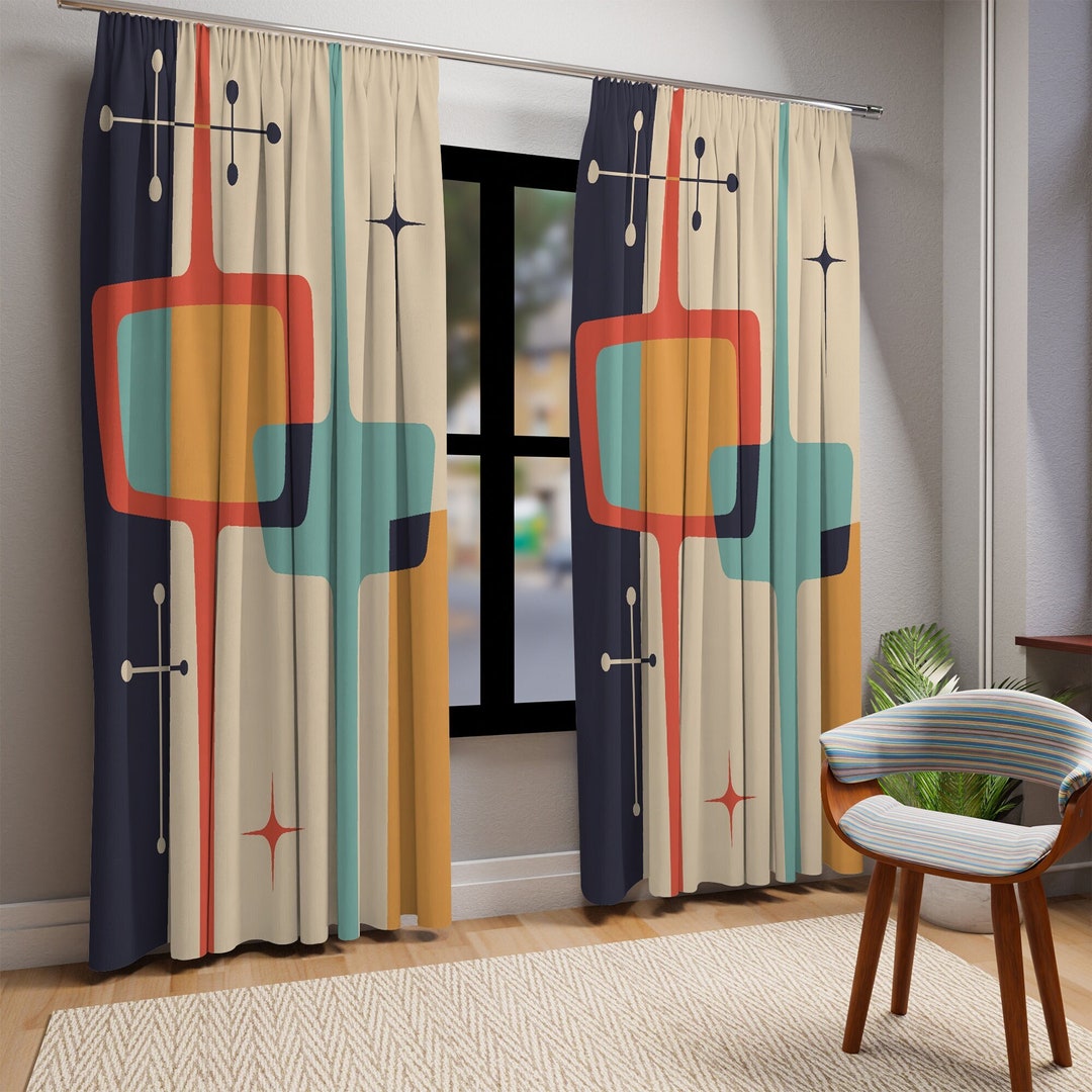 Window Curtain in Mid Century Modern Atomic Starburst, Retro Home Decor, Livingroom, Bedroom ...
