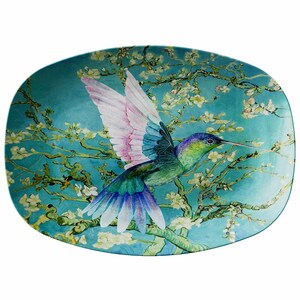 Hummingbird in Almond Blossoms Dinnerware Serving Platter, Floral ...