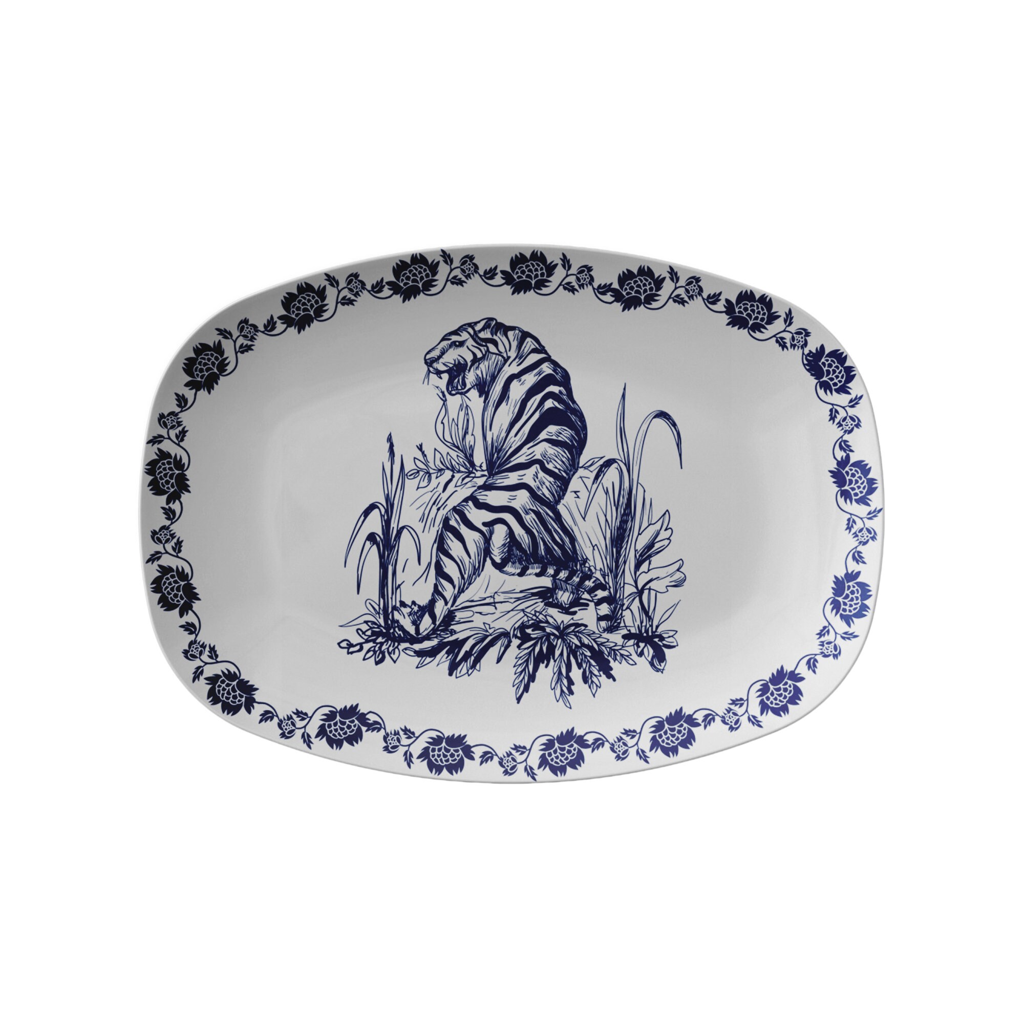 Blue and White Chinoiserie Tiger Serving Platter Chinoiserie - Etsy