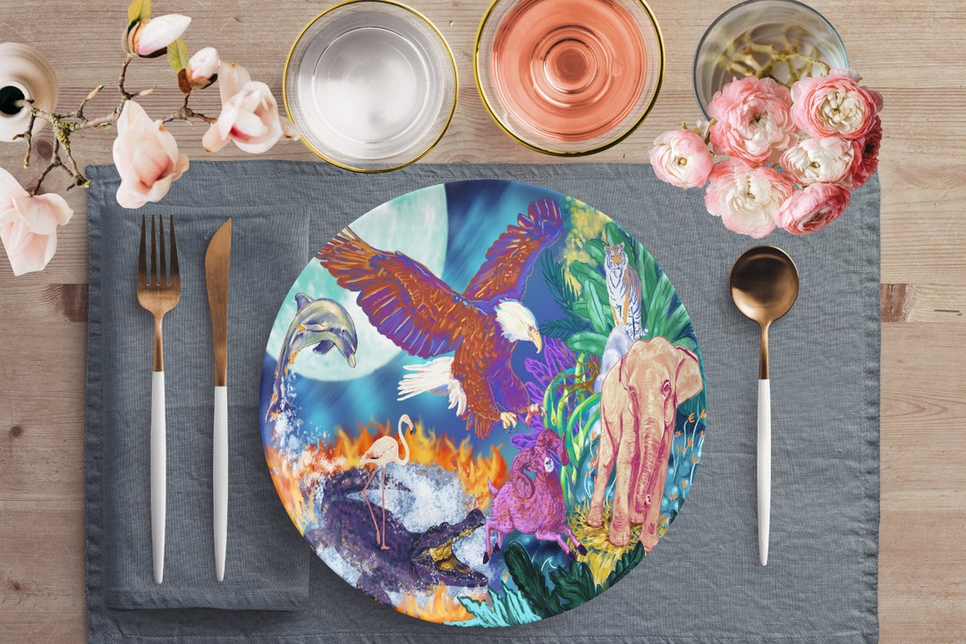 Dinner Plate in Handpainted Wildlife Fantasy Art, Custom Designed ...