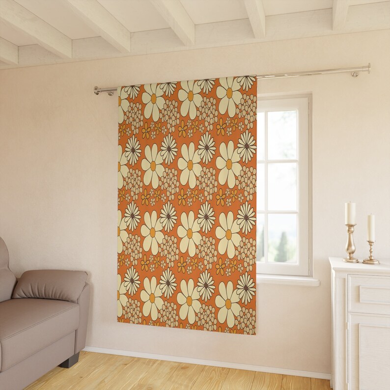 Retro Floral Mid Century Modern Window Curtains 70s Flower - Etsy