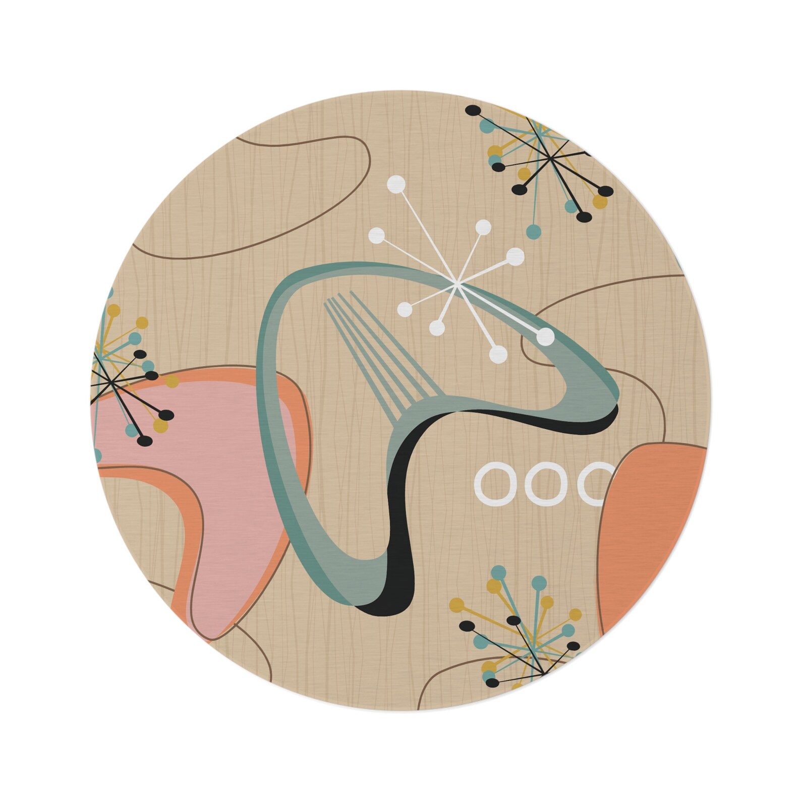 Mid-century Modern Round Rug, Retro Abstract Design Area Rug, MCM Teal ...