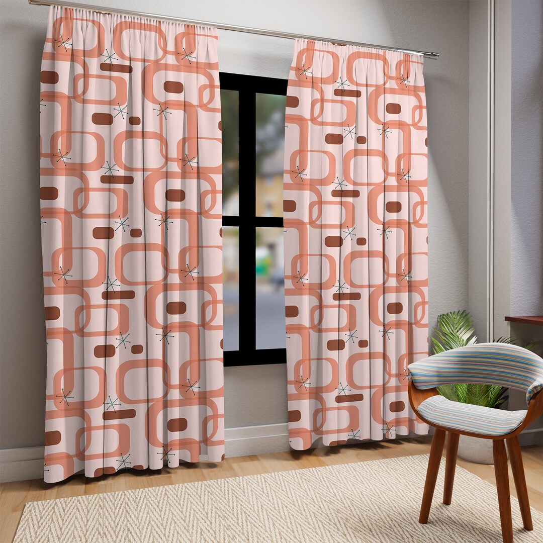 Retro 50s Geometric Squares Window Curtains in Mid Century Modern ...