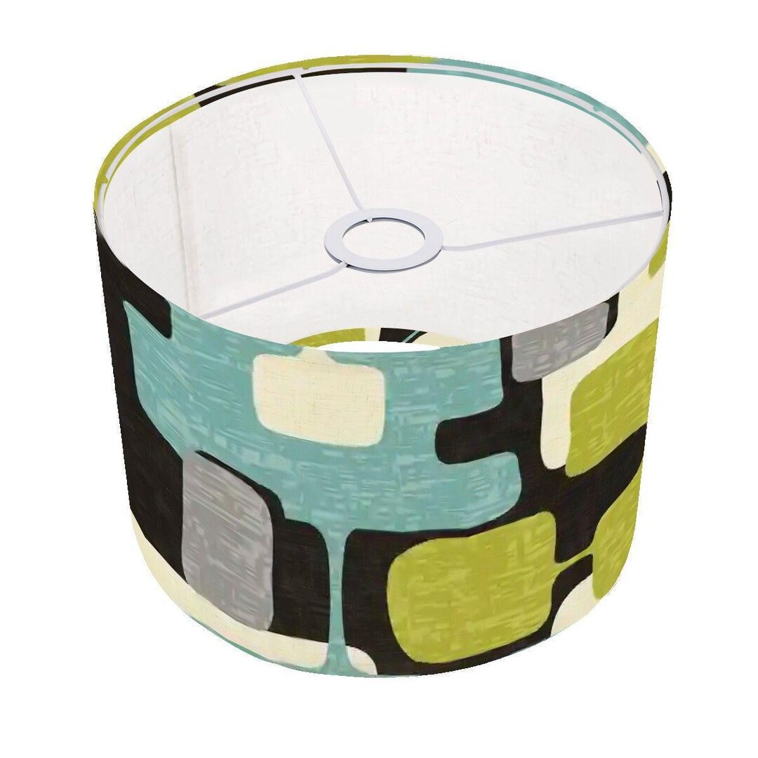 Mid Century Modern Linen Lamp Shade: Teal, Lime Green, Gray Color Block ...