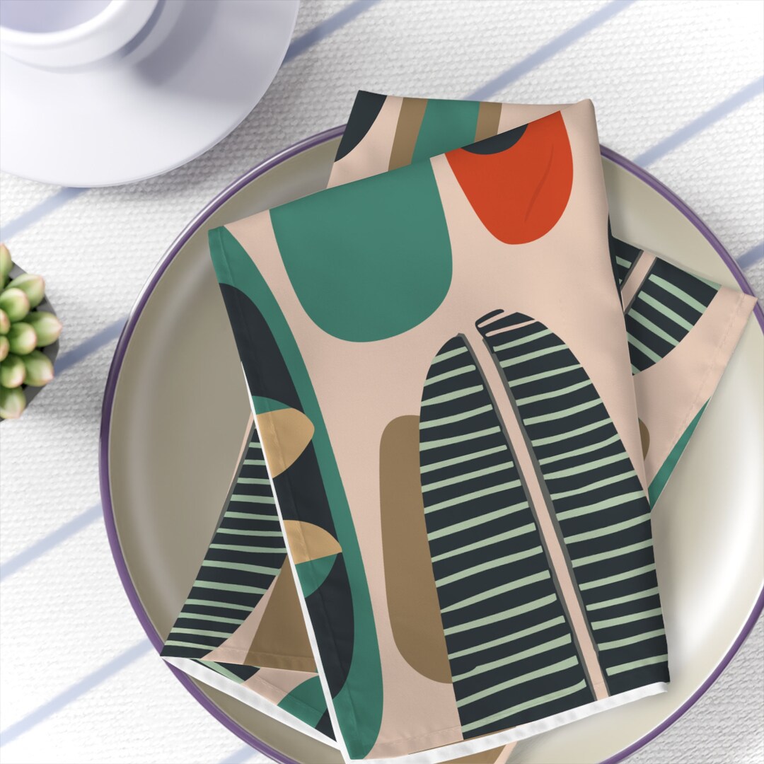Set of 4 Mid Century Modern Abstract Cloth Dinner Napkins, Retro Chic ...