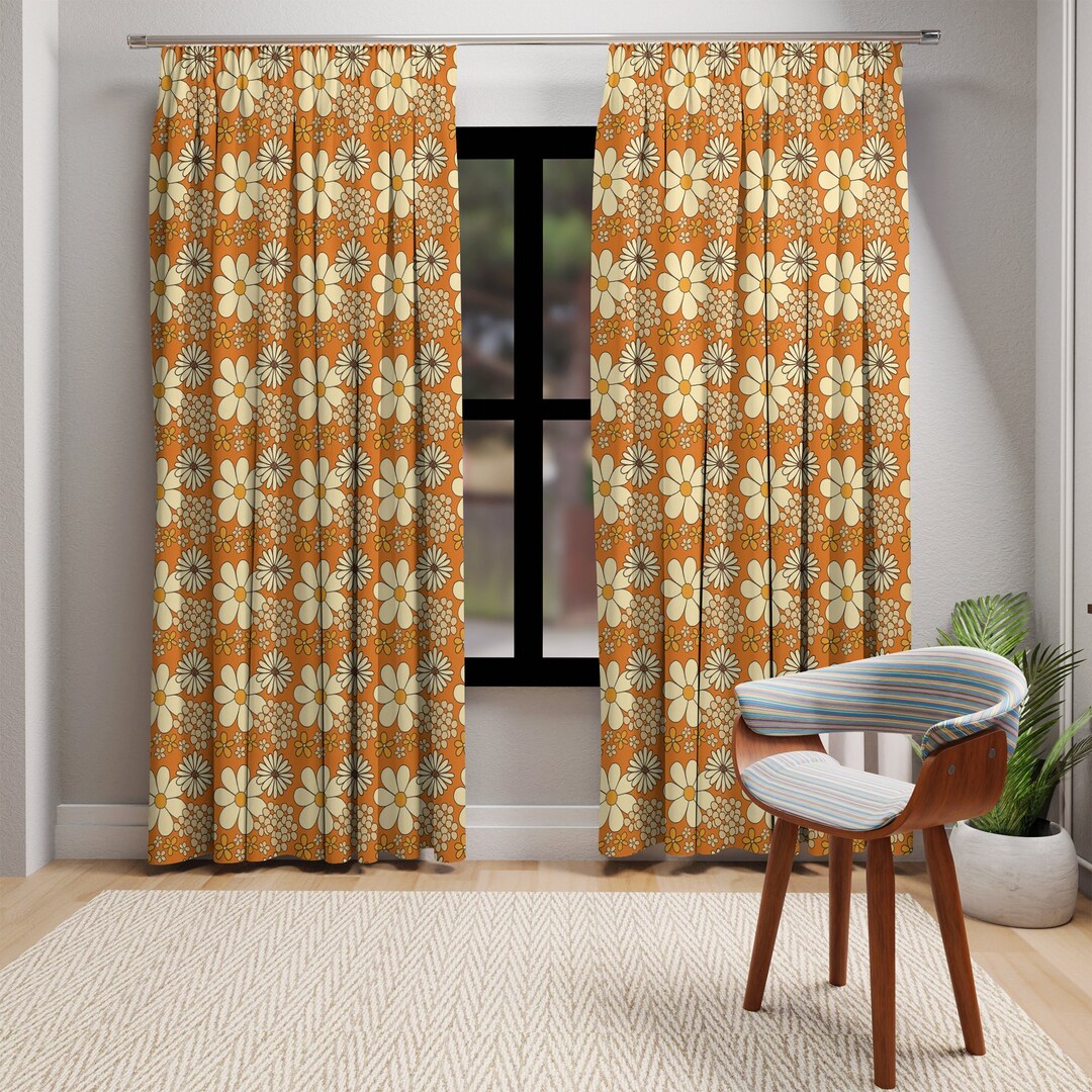 Retro Floral Mid Century Modern Window Curtains 70s Flower - Etsy