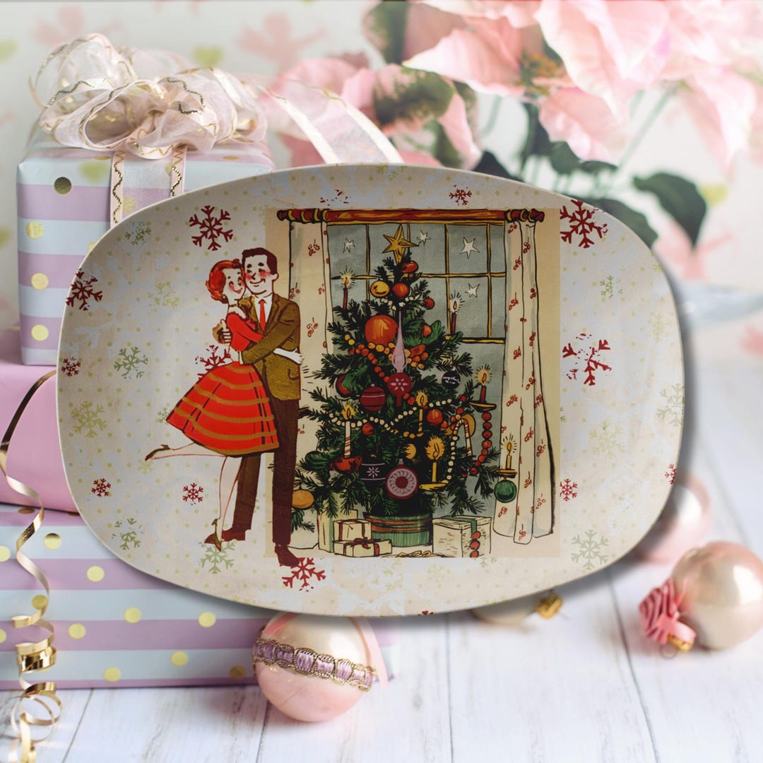 Retro 50s Holiday Platter, Mid Century Modern Christmas Couple Serving ...