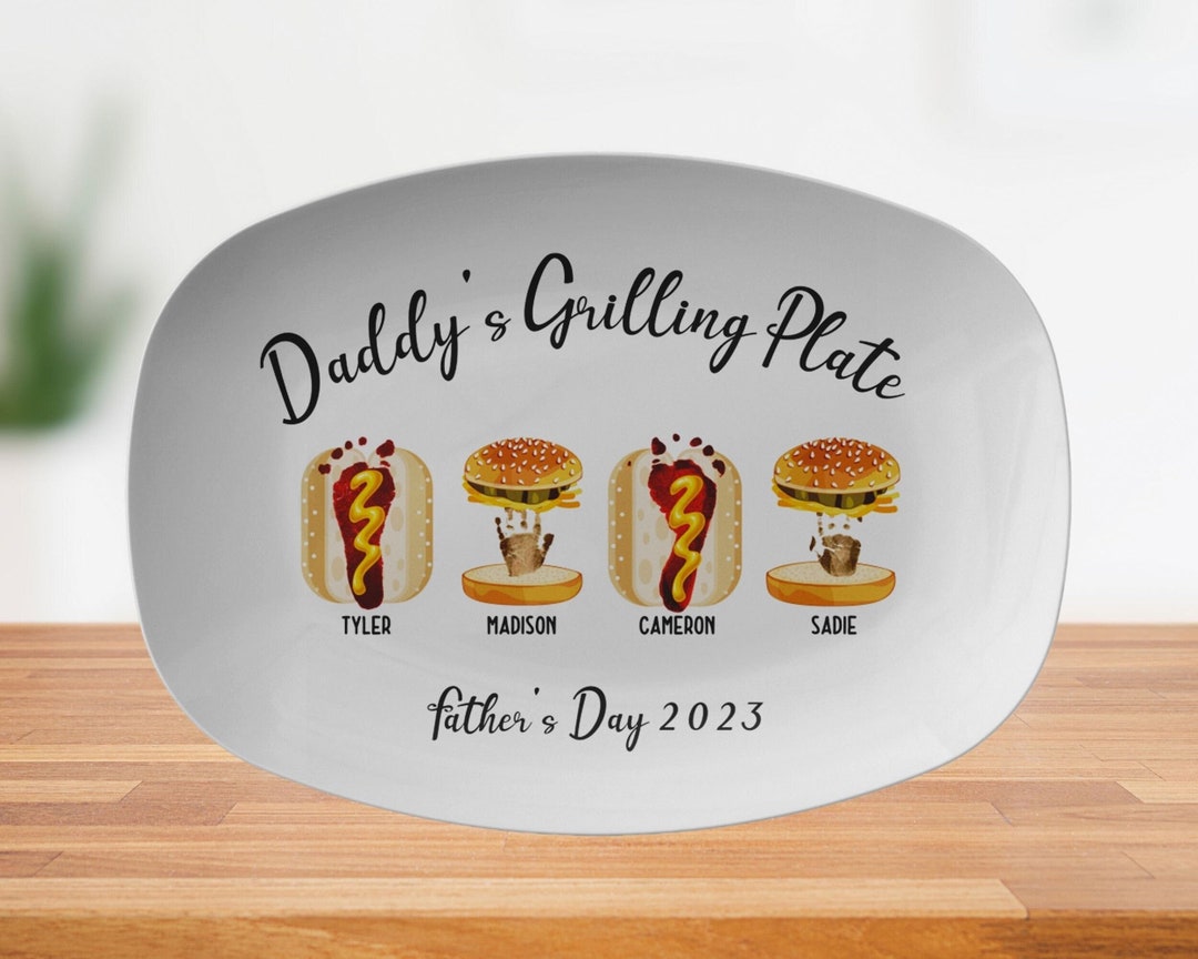 Personalized Handprint and Footprint Grilling Plate With Burger, Hot ...