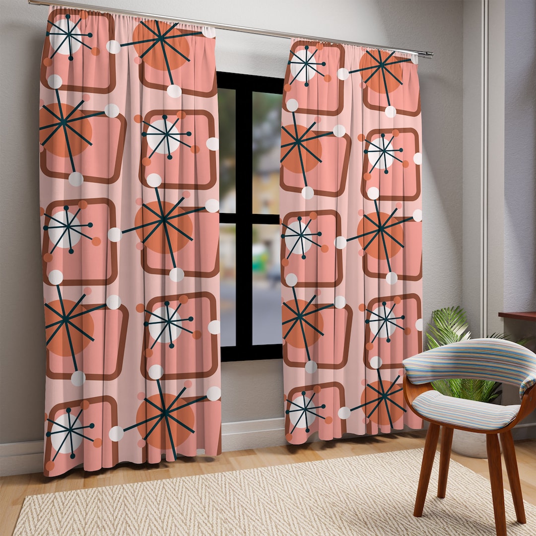 Window Curtains in Mid Century Modern Retro Starburst, Atomic Age ...