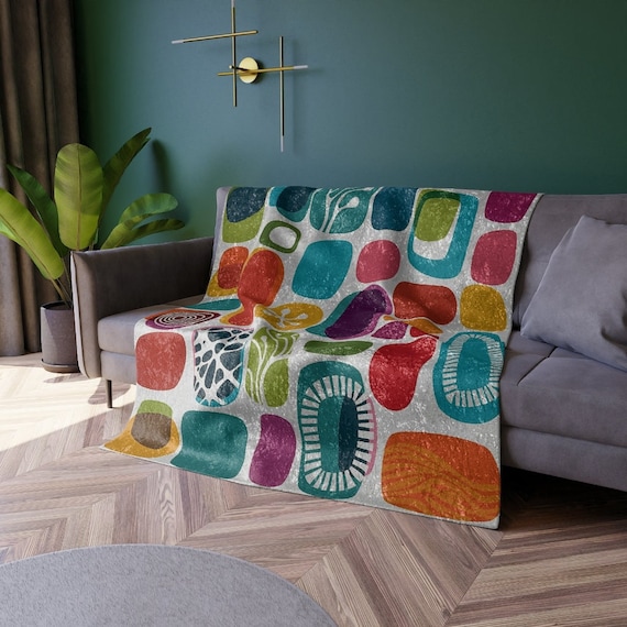 Mid Century Modern Geometric Retro Crushed Velvet Blanket - Etsy