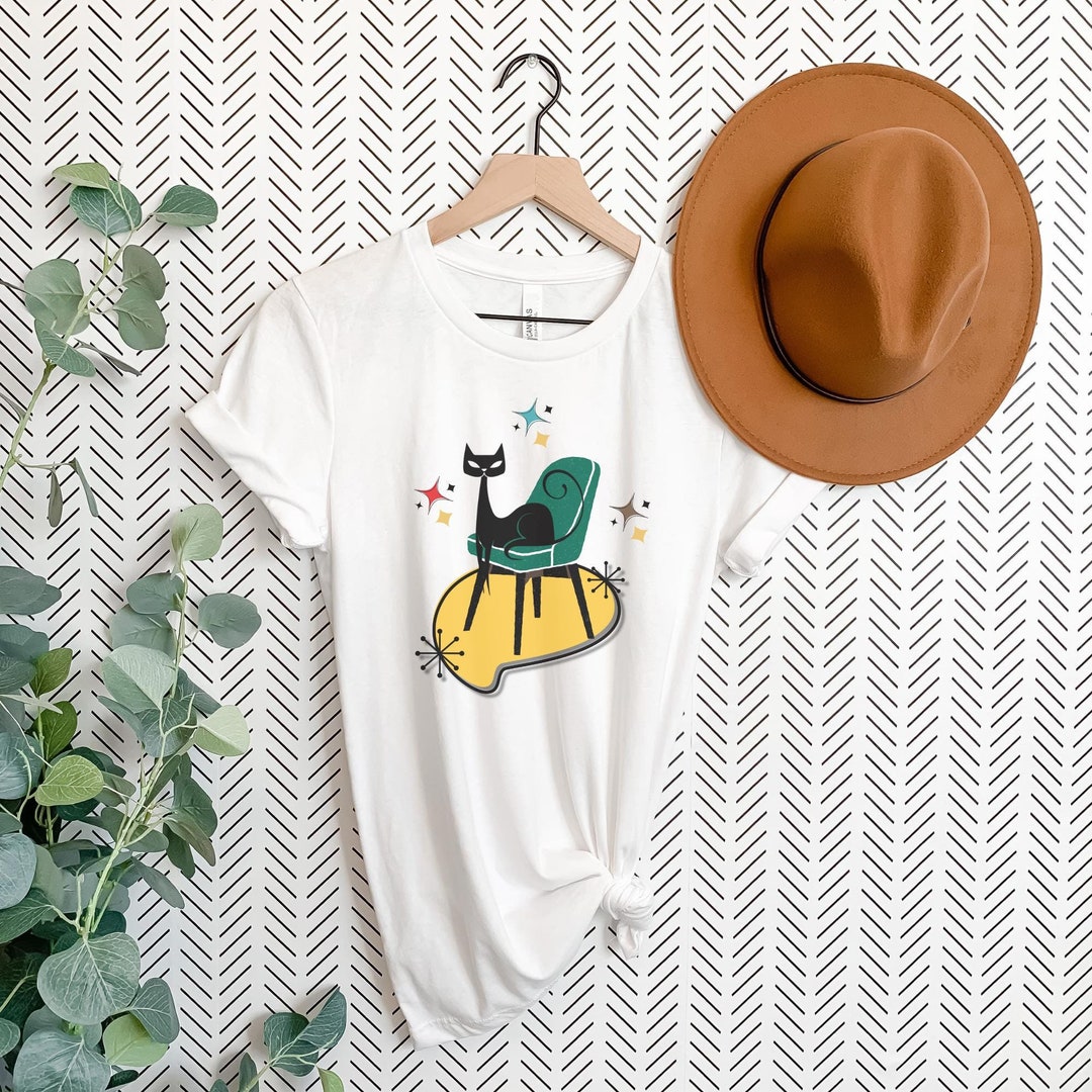 Atomic Cat T-shirt, Mid Century Modern Retro Apparel, MCM Starburst ...