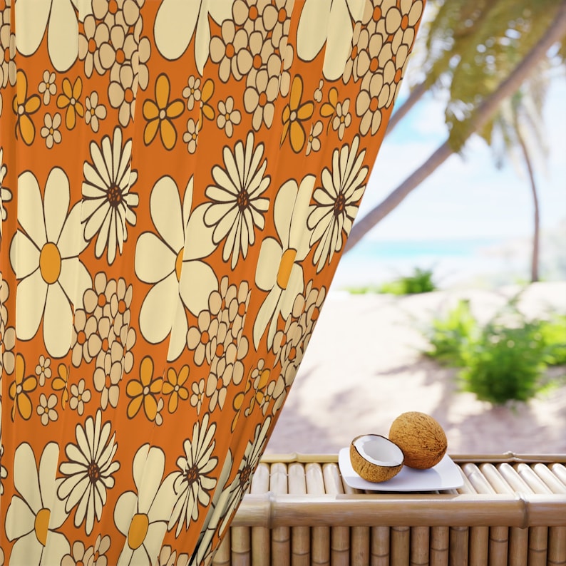 Retro Floral Mid Century Modern Window Curtains 70s Flower - Etsy