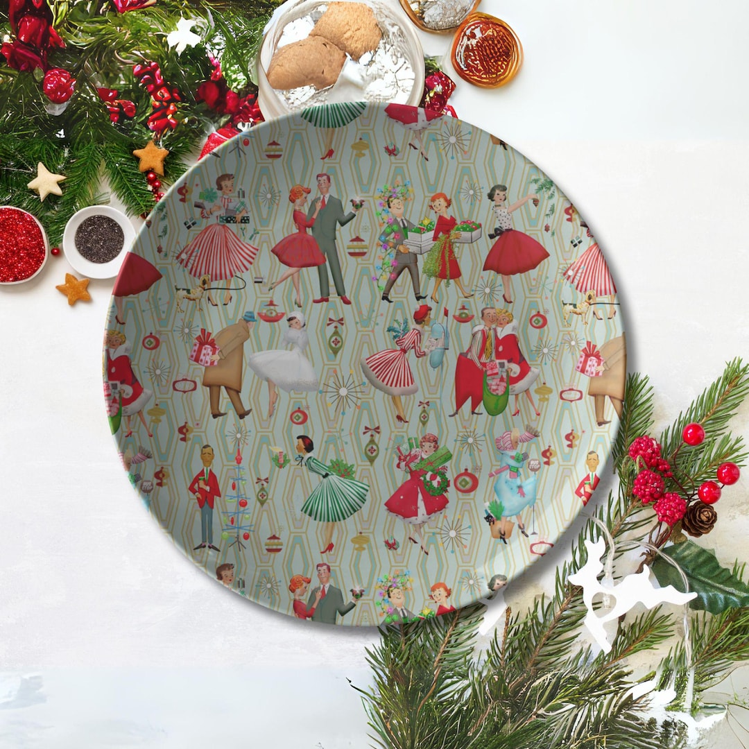 1950s Retro Vintage Christmas Dinner Plate, Mid Century Modern Green ...