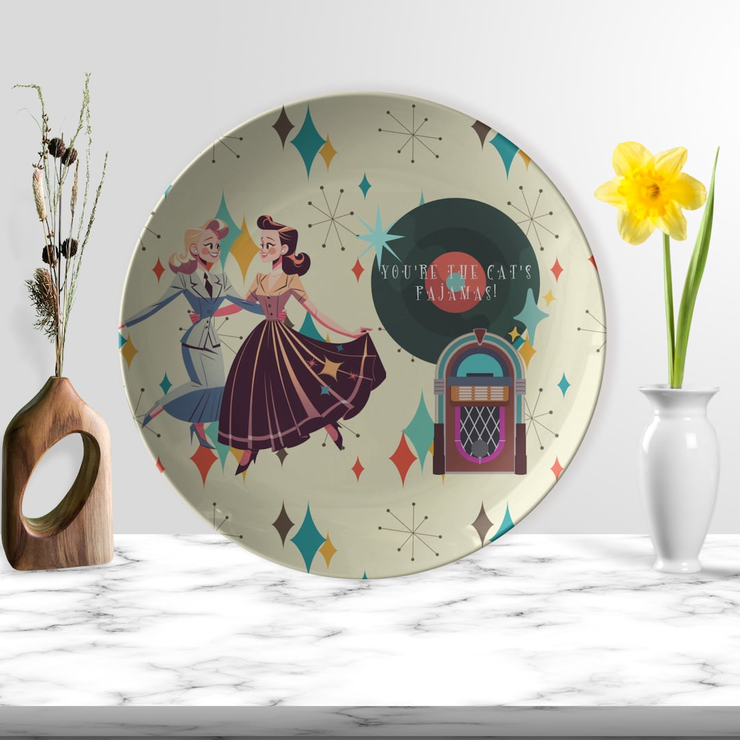 Retro Gals Dance Dinner Plate, Lesbian Kitschy Vintage Dish, Mid ...