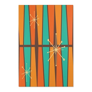 1950s Mid Century Modern Atomic Area Rug, Retro Vintage Burnt Orange ...