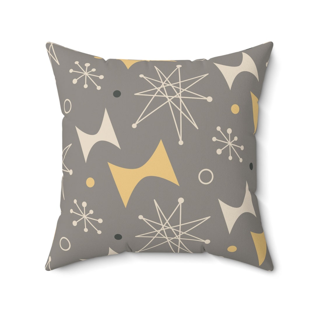 Retro 1950s Atomic Starburst Throw Pillow With Insert, Mid Century Modern Gray, Mustard Yellow ...